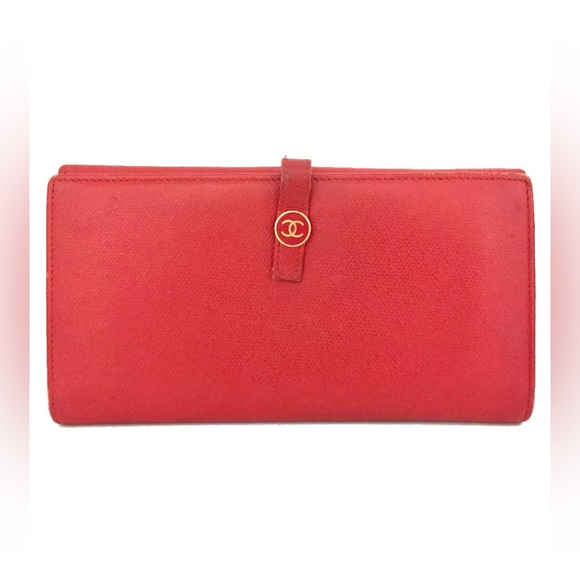 CHANEL | Bags | Chanel Coco Button Leather Long Bifold Wallet | Poshmark